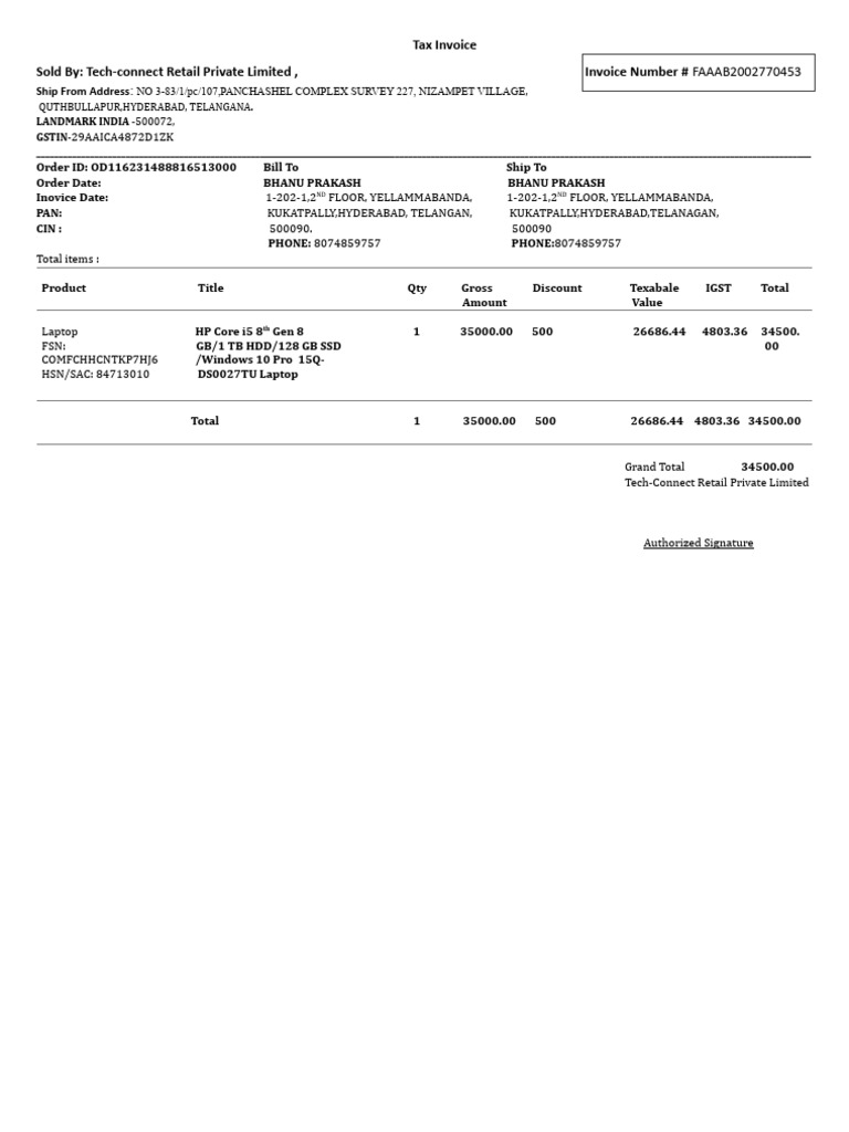 Tax Invoice Lap | PDF | Computer Architecture | Microcomputers