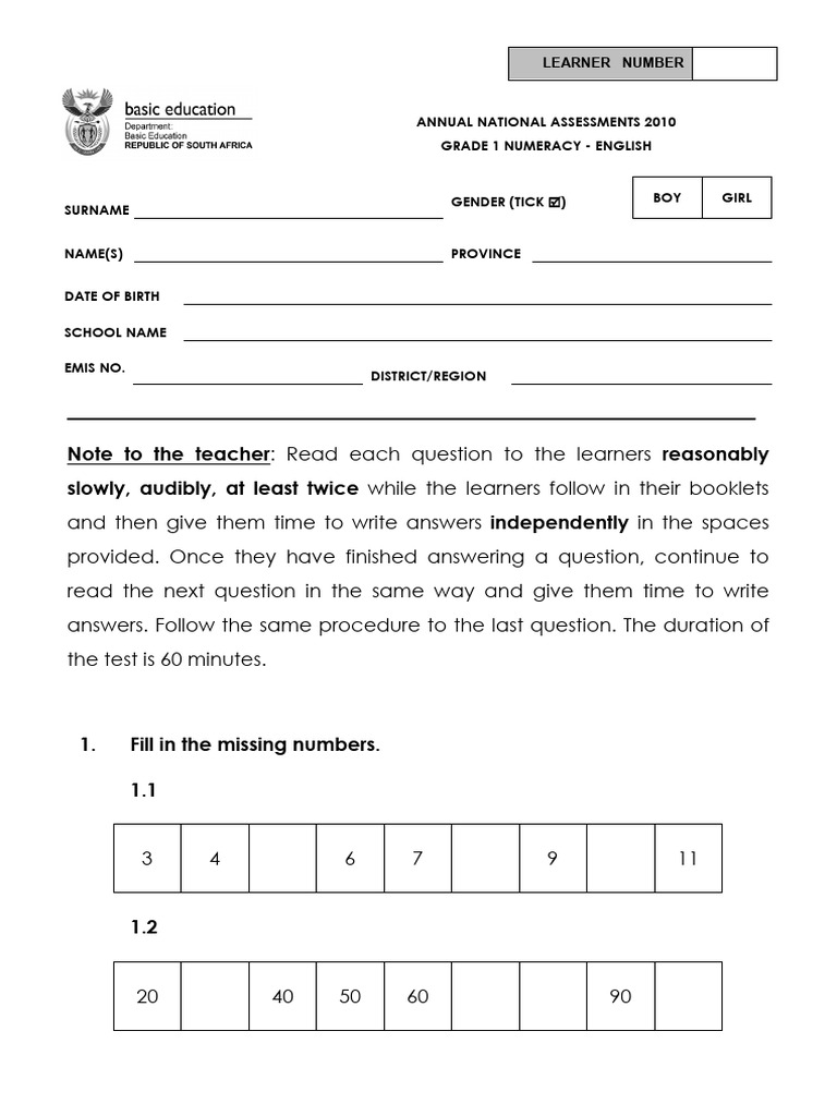 Numeracy English Grade 1 | Download Free PDF | Learning | Cognition