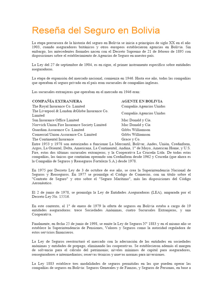 Reseña Del Seguro en Bolivia | PDF | Seguro | Economias