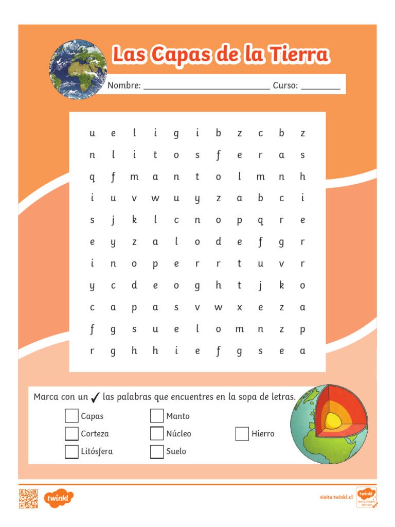 Sopa de Letras: Capas de la Tierra | PDF