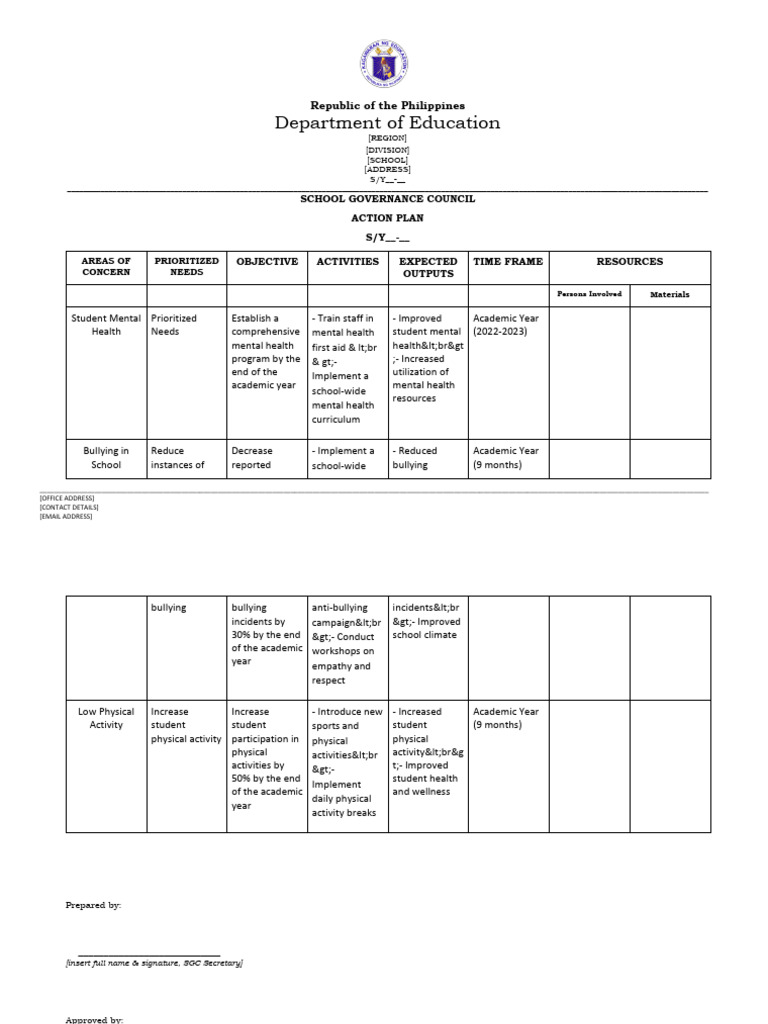 (SGC) Action Plan - Advocacy Plan Template | Download Free PDF | Bullying