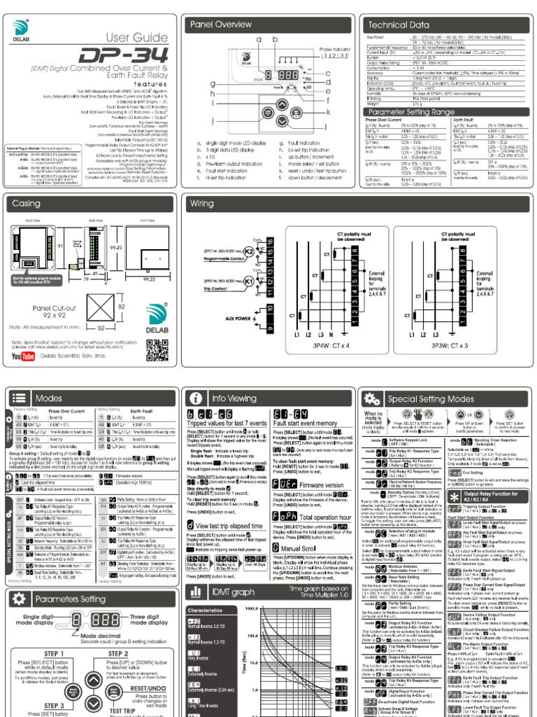 DELAB Digital Combined Over Current Earth Fault Relay DP 34 User Guide ...