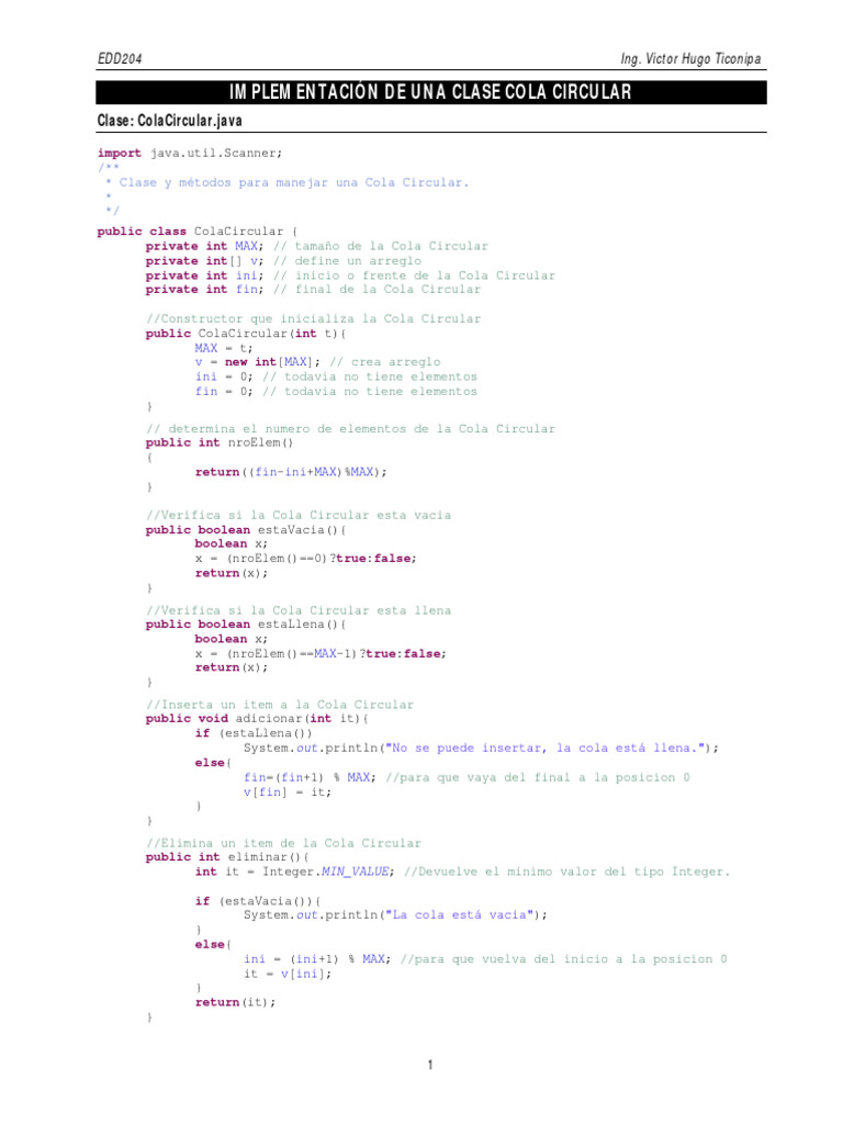 edd_ejemplo1_Imple_ClaseCola | PDF | Java (lenguaje de programación) | Programación de computadoras