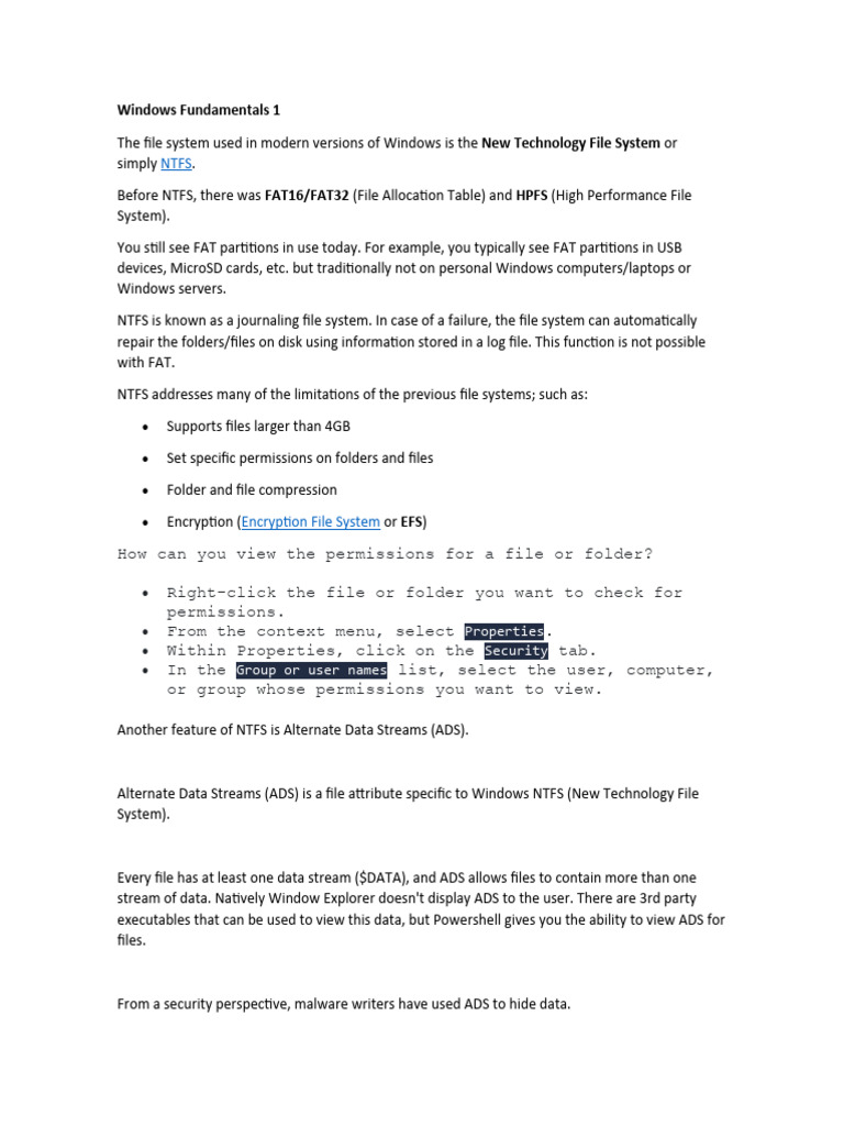 Windows Fundamentals 1 | PDF | Computer File | File System Windows Fundamentals 1 | PDF | Computer File | File System