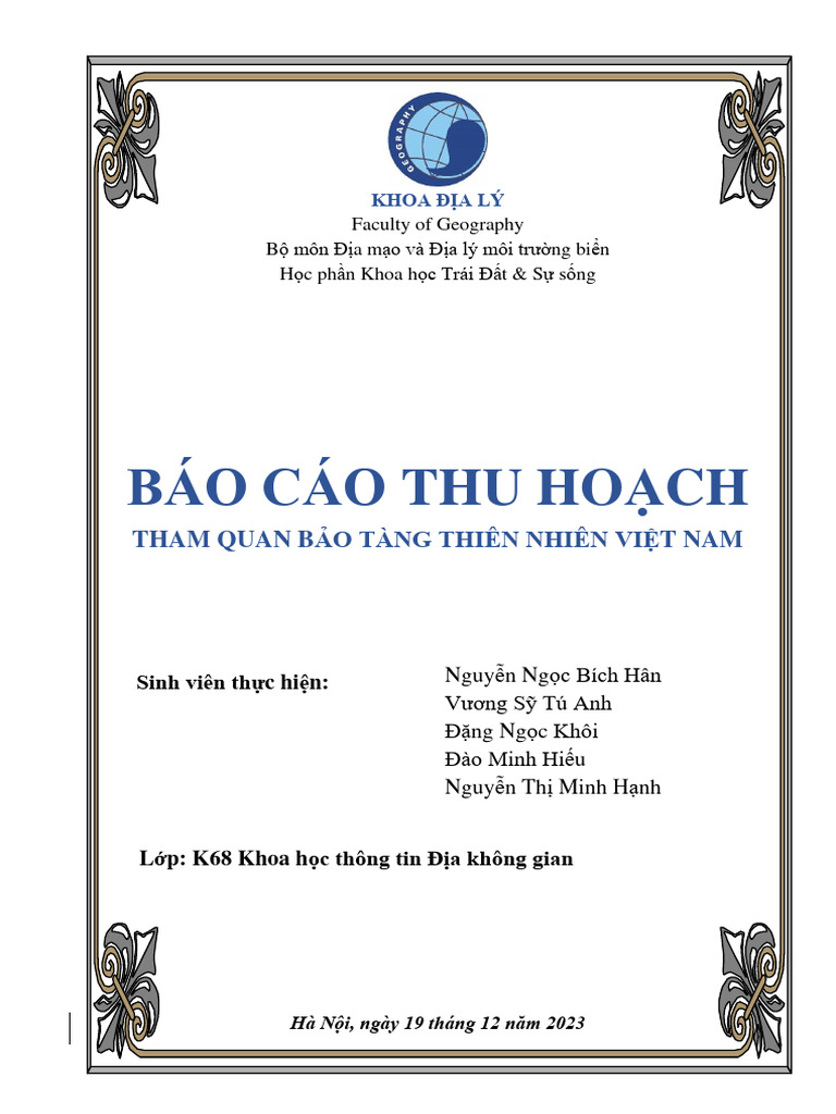 Báo Cáo Thu Ho CH B o Tàng Thiên Nhiên Nhóm 1 K68 KHTTĐKG | PDF