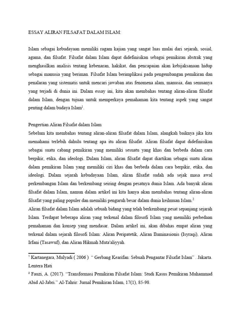 Essay Aliran Filsafat Dalam Islam | PDF