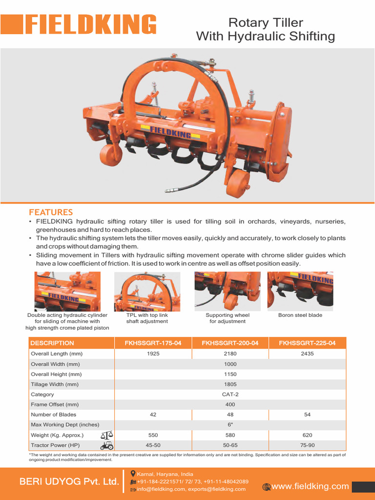 Hydraulic Rotary Tiller Features | PDF | Tillage | Mechanical Engineering