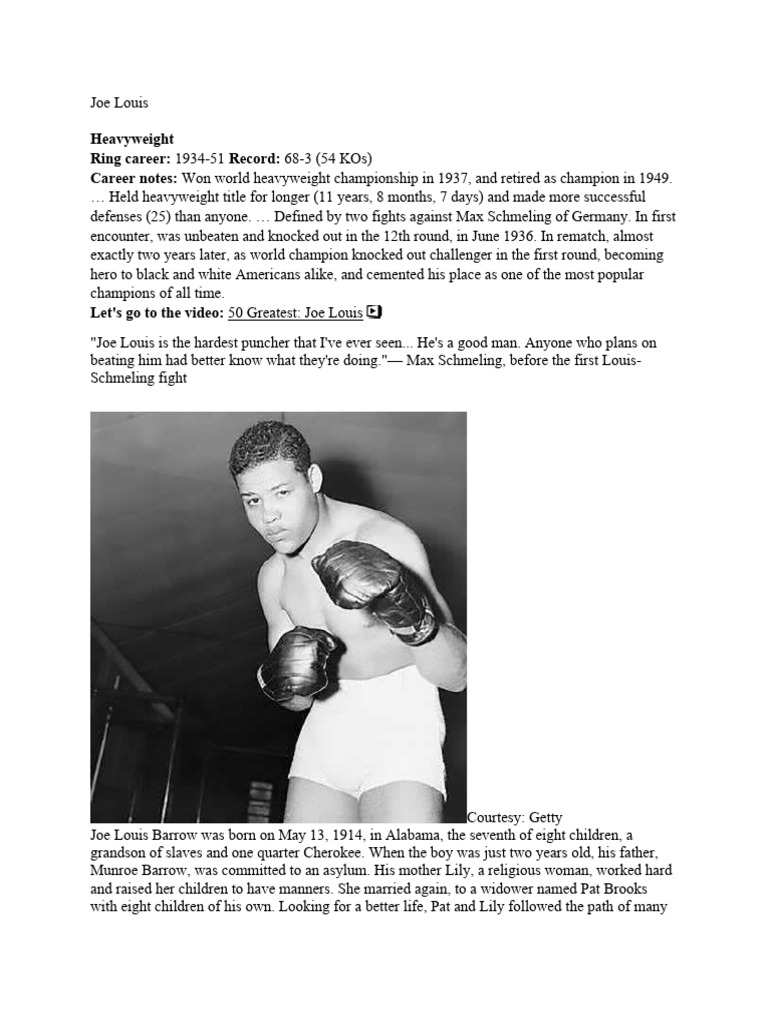Joe Louis - Boxer Top 1 To 10 | PDF