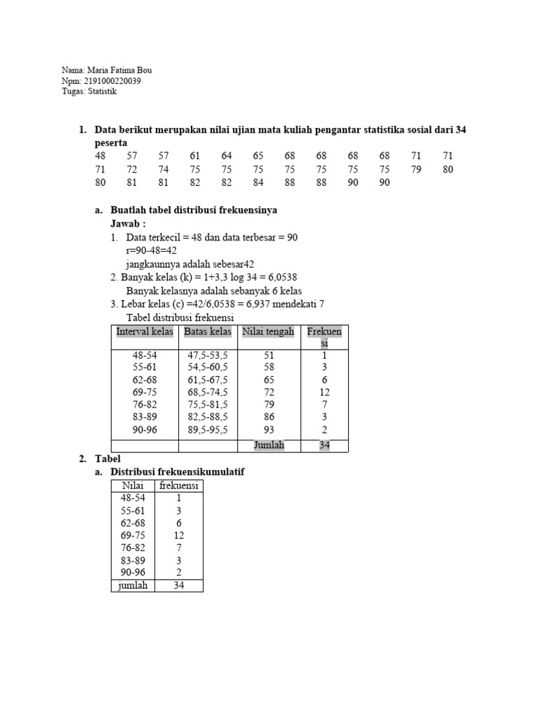 Distribusi Frekuensi Nilai Ujian | PDF