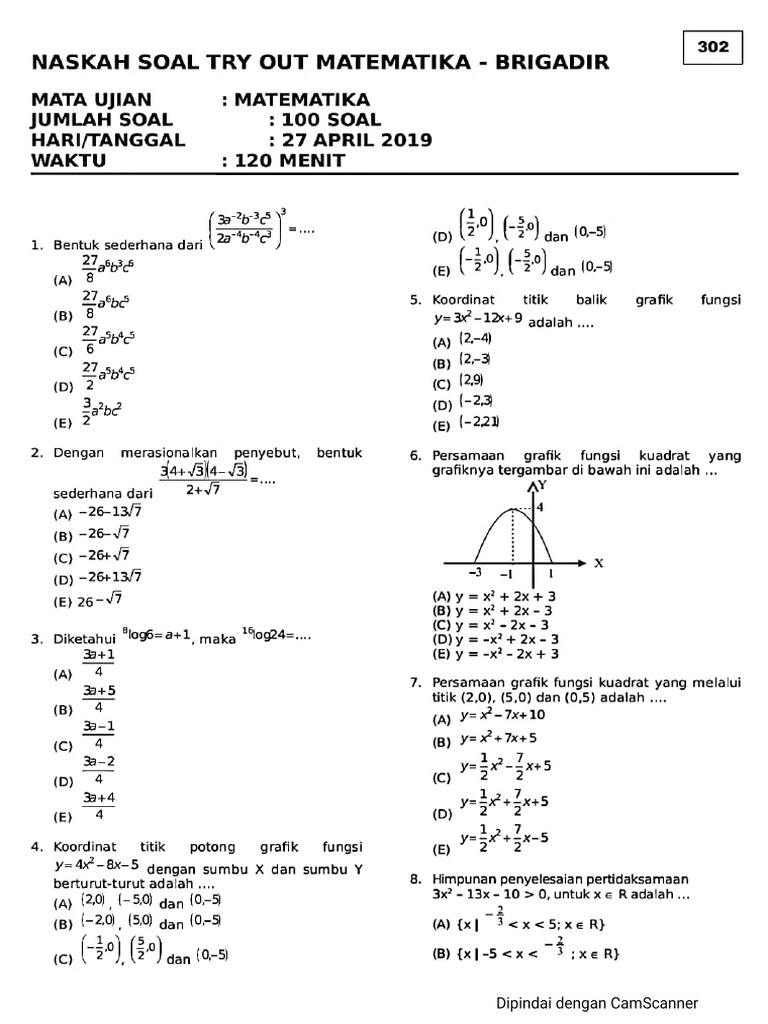 Soal Tryout Matematika | PDF