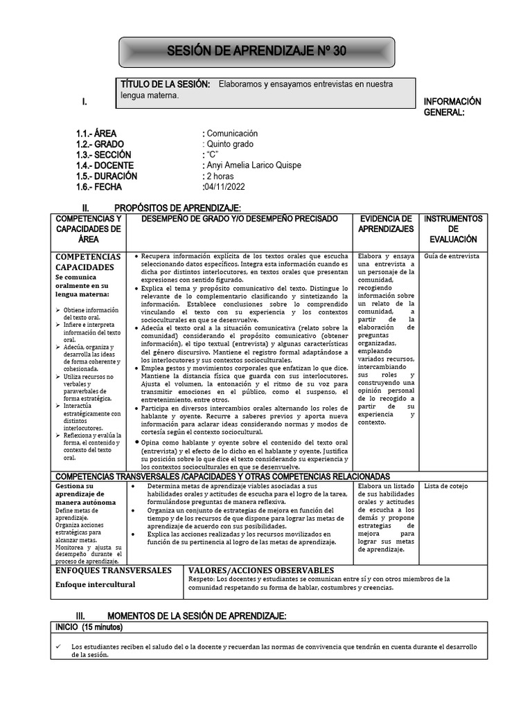 Sesion de Aprendizaje | PDF | Aprendizaje | Modificación de comportamiento
