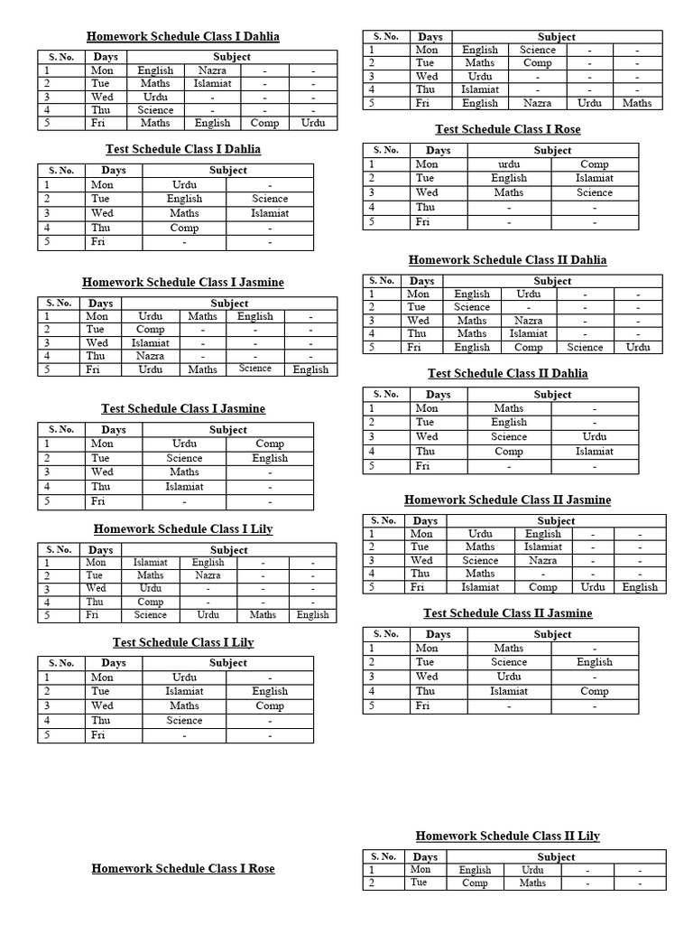 Class Homework and Test Schedules | PDF | Science | Inquiry