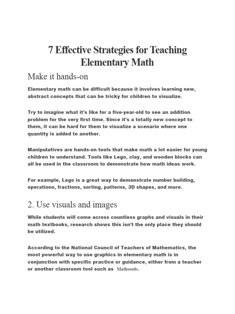 7 Effective Strategies for Teaching Elementary Math | PDF | Mathematics ...