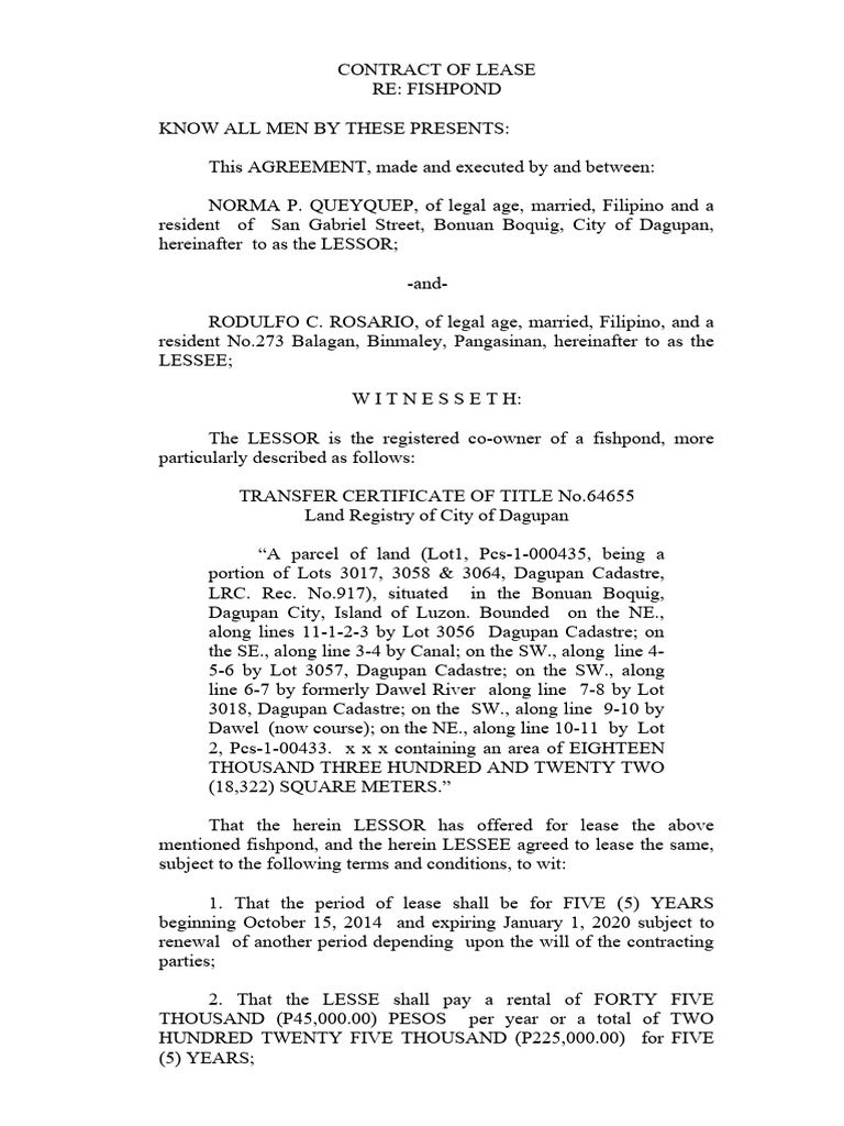 Contract of Lease-Rg Paras | PDF | Lease | Law And Economics