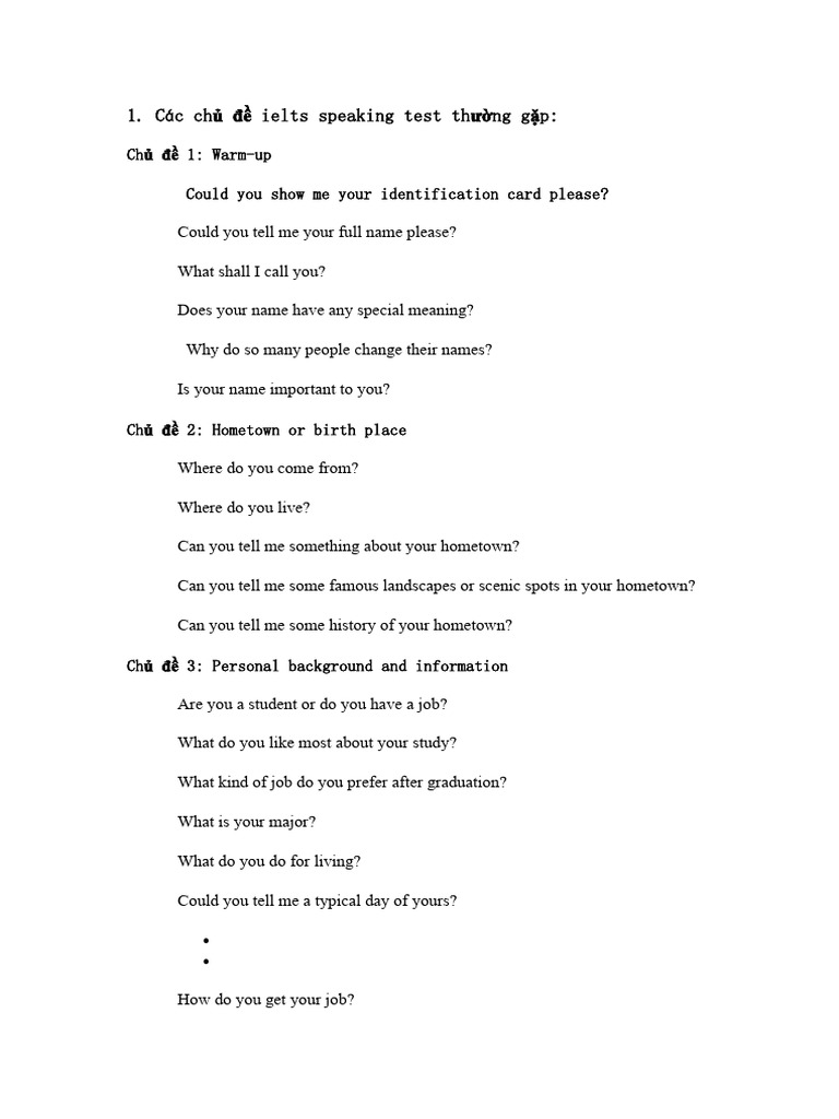 Ielts Speaking Part 1+2 | PDF