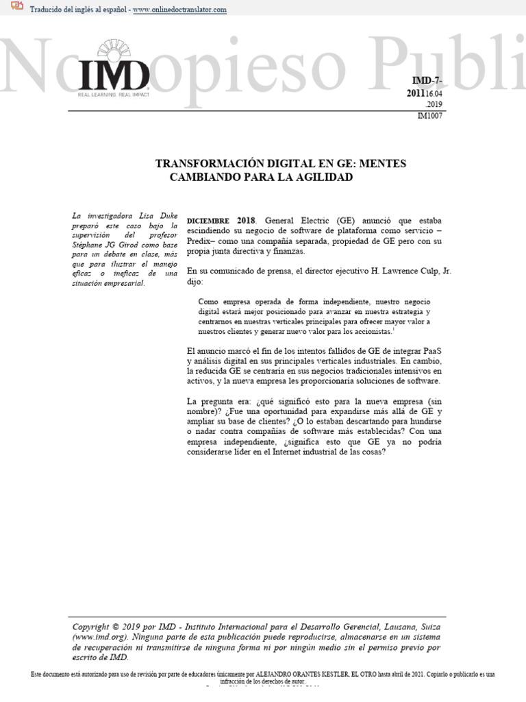 Copia de Caso 1 GE Digital Transformation - en | PDF | Energia General ...