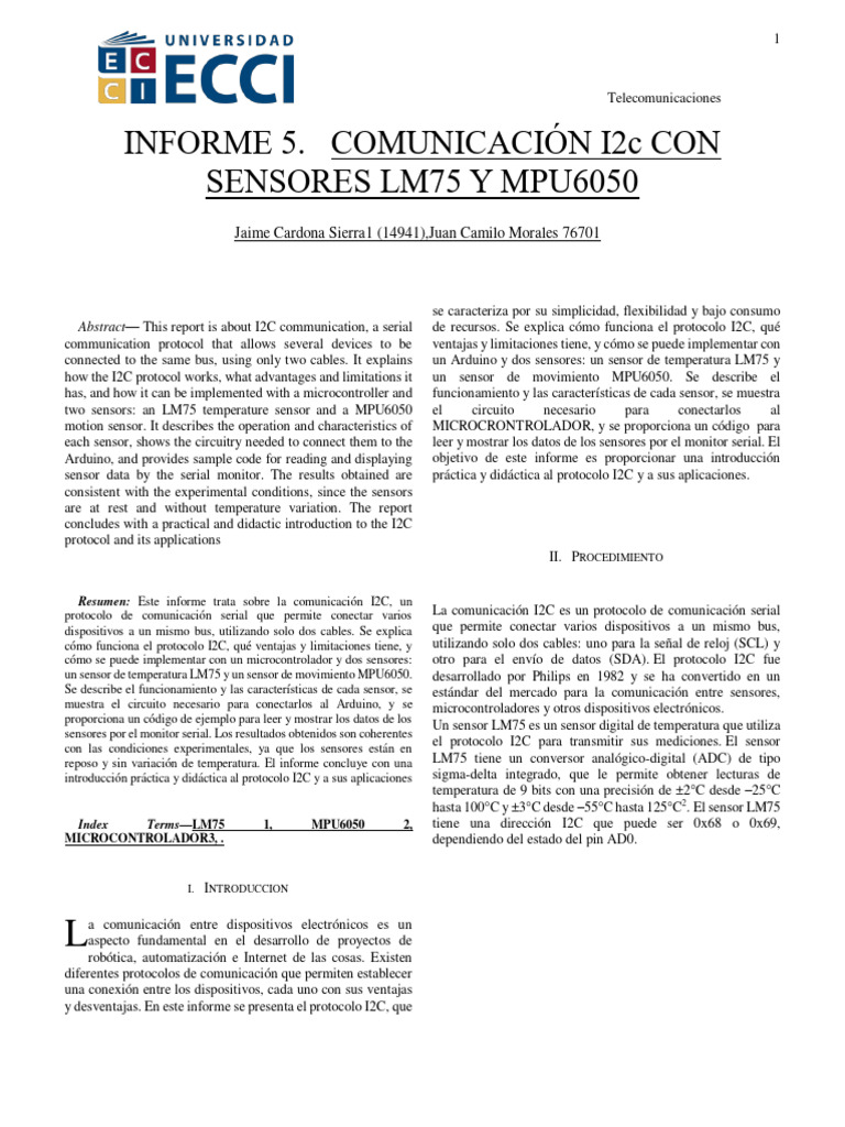 Comunicación I2c | PDF | Sensor | Arduino