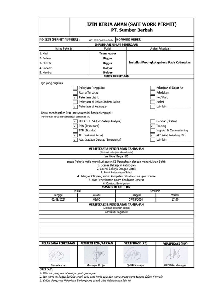 Work Permit Bekerja Di Ketinggian Pdf