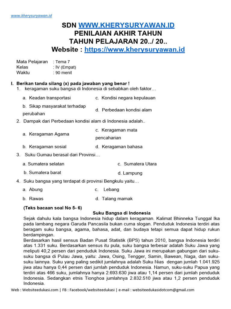 SOAL&Jawaban PAT KELAS 4 TEMA 7 - WWW - Kherysuryawan.id | PDF | Perjalanan