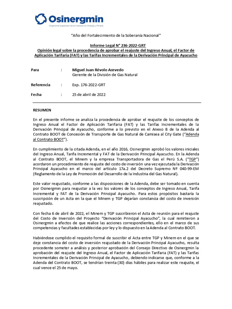 064-2022-OS-CD - FAT Mayo 2022-Abril 2023 - Informe Legal #236-2022-GRT | PDF | Business | Economias