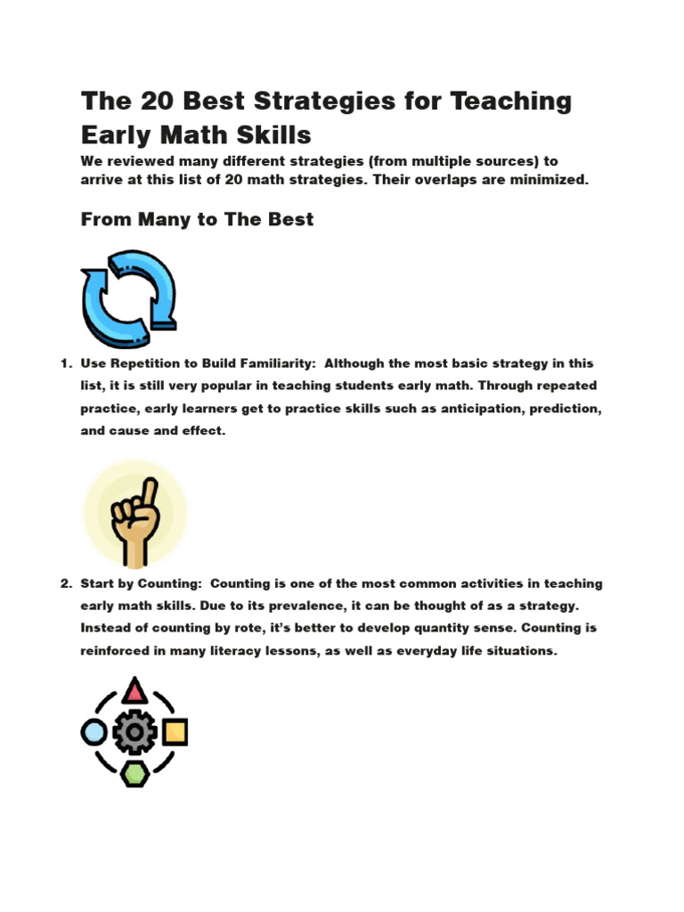 The 20 Best Strategies For Teaching Early Math Skills | PDF | Learning ...