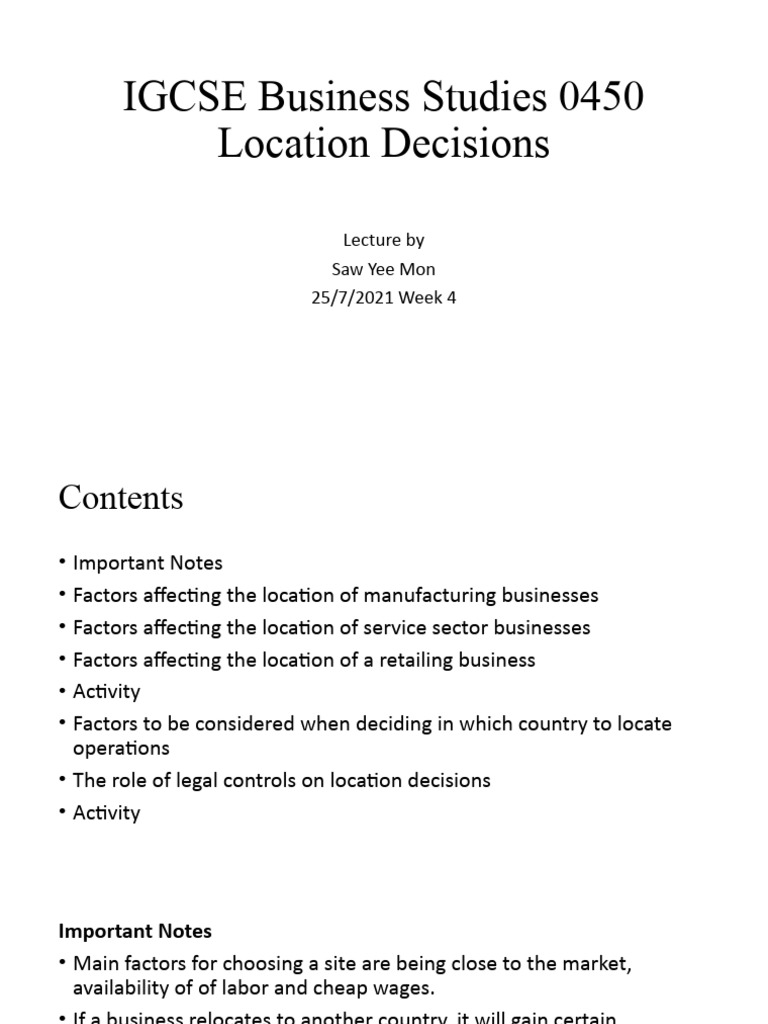 Location Decisions in Business Studies | PDF | Retail | Labour Economics