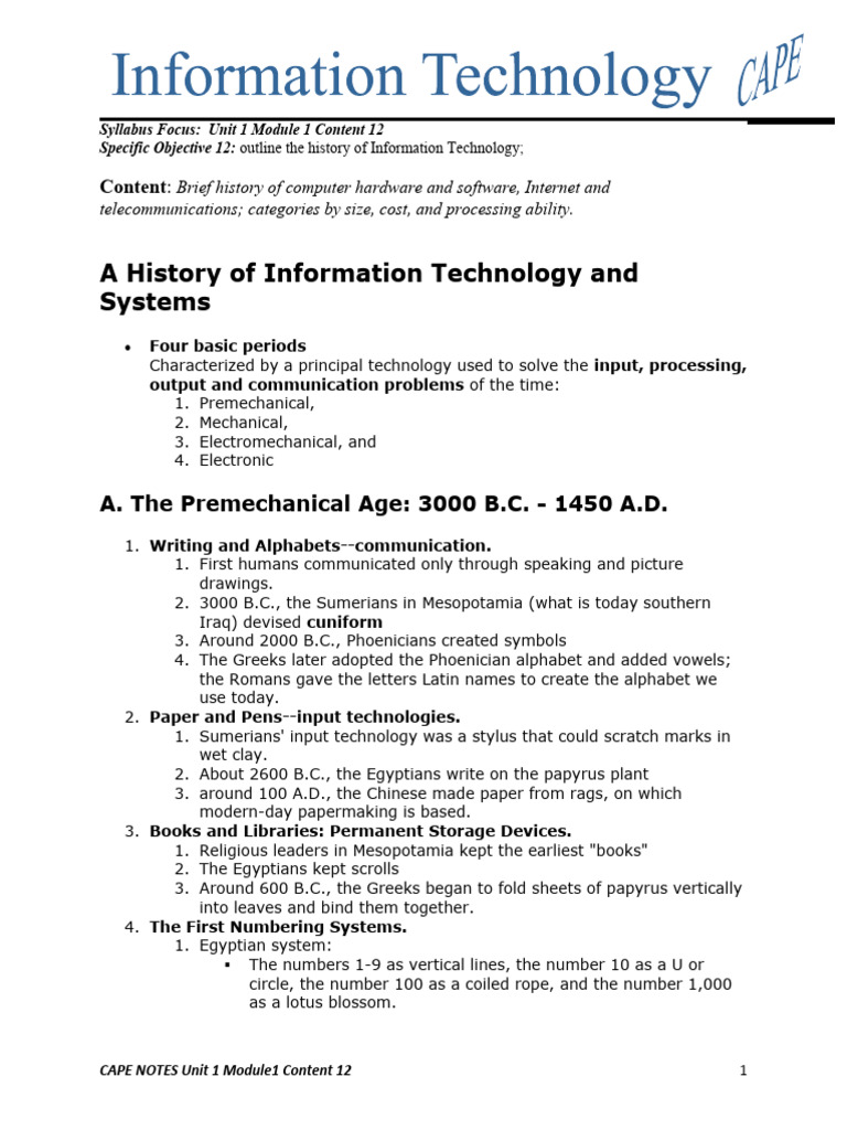 Cape Notes Unit1 Module 1 Content 12 | PDF | Personal Computers ...