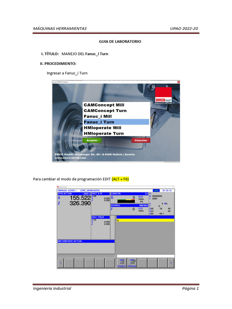 Manejo de Fanuc - I Turn | PDF | Ingeniería