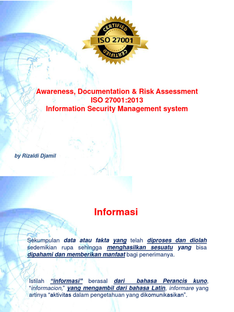 Materi Pelatihan Awareness, Documentation & Risk Assessment ISO 27001 - 2013 | PDF | Audit ...