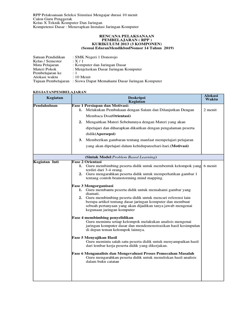 RPP Komputer Dan Jaringan Dasar | PDF | Karier & Perkembangan