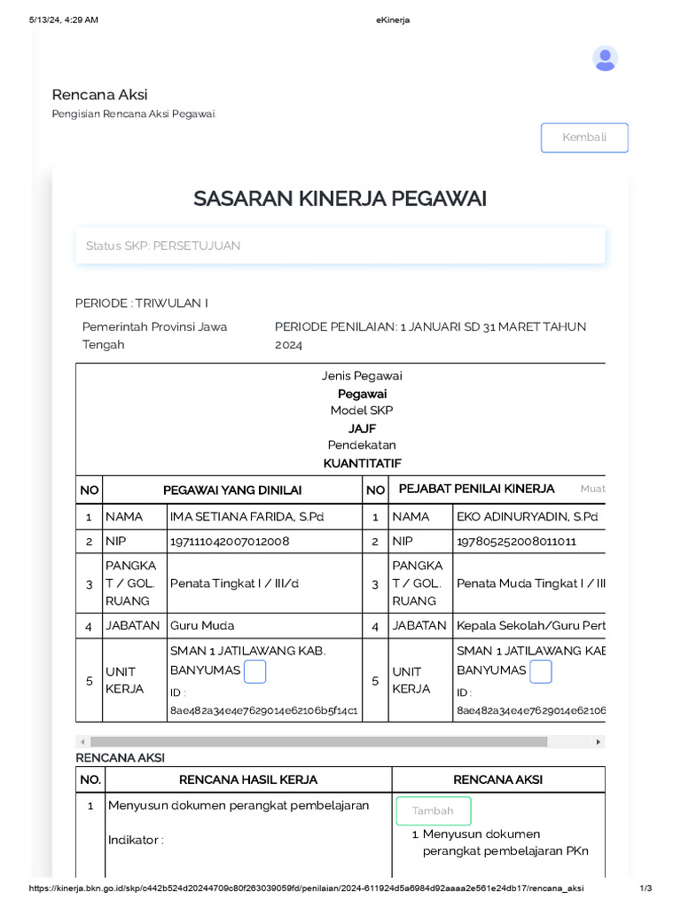 Rencana Aksi TW 1 | PDF