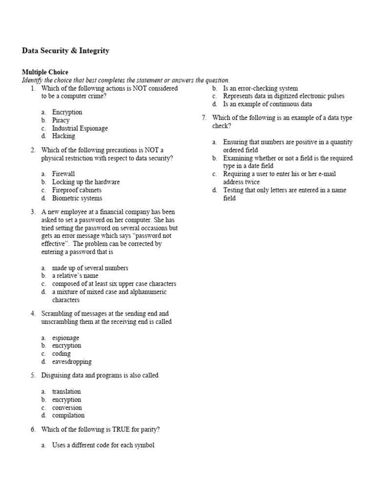 MC - Data Security Integrity | PDF | Password | Encryption