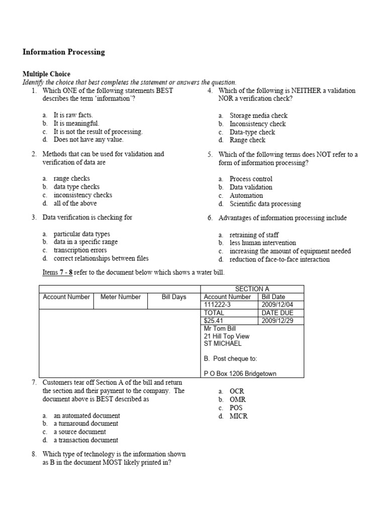 MC - Information Processing 1 | PDF | Cheque | Data Processing