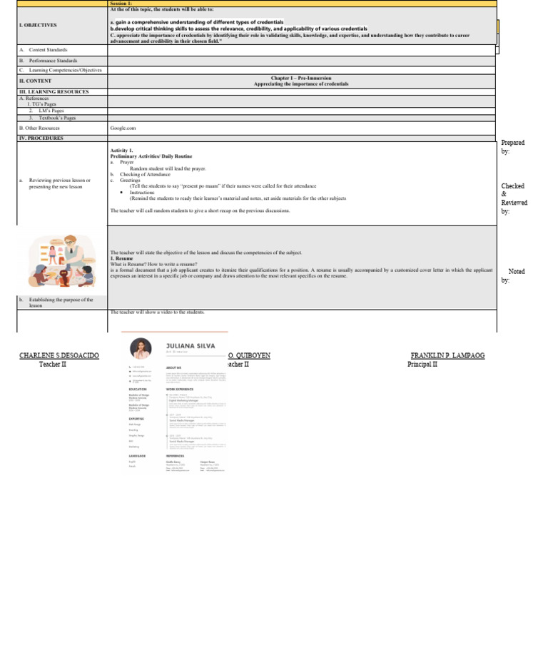 Work Immersion Dll - 2 | PDF | Teachers | Learning