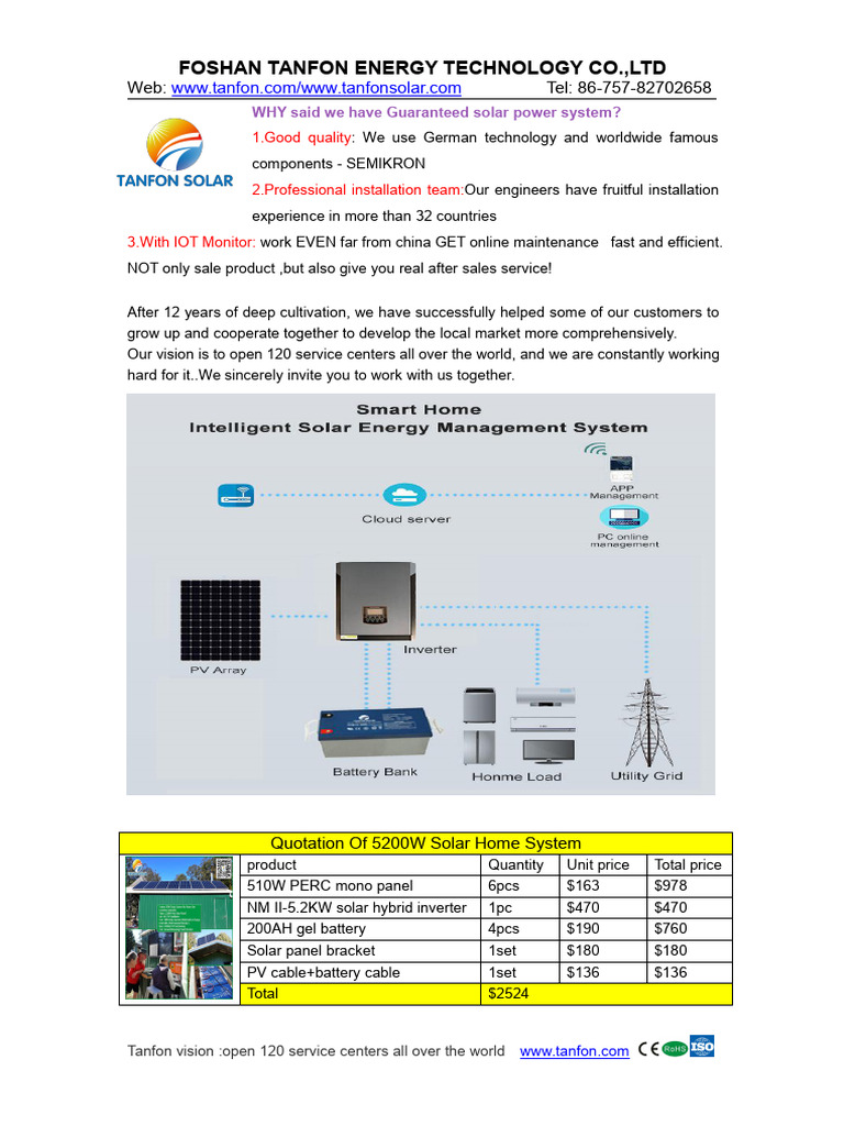 Basic Tanfon 5000W High Voltage Solar Home System Price List | PDF ...