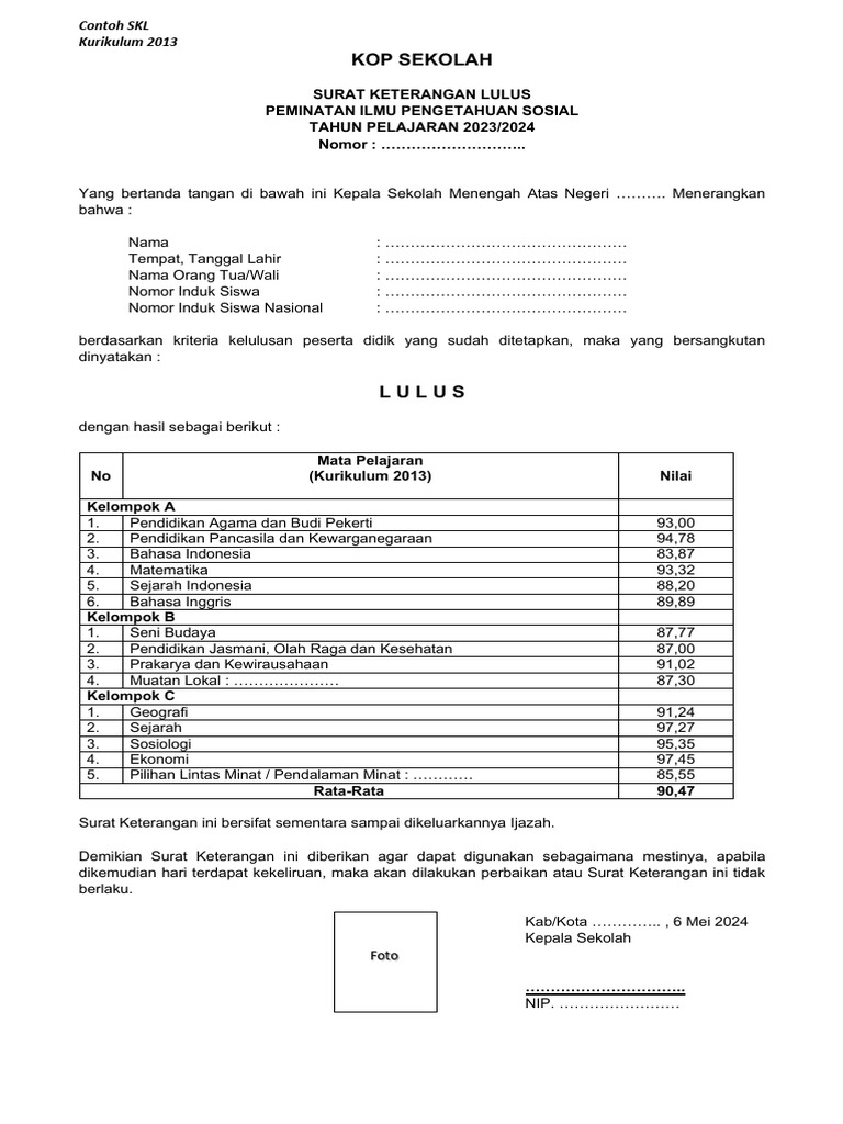 Contoh - SKL K13-IPS 2024 | PDF