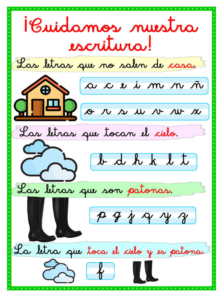 Cartel Cuidamos Nuestra Escritura A Colores Maestra Janet | PDF