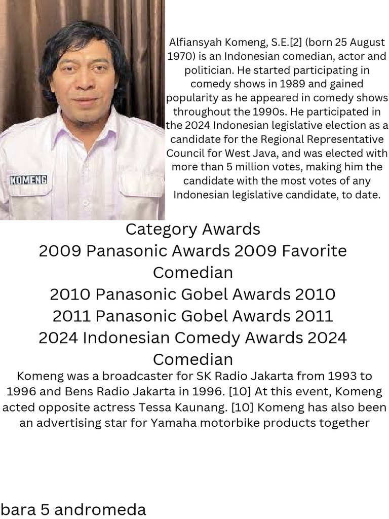 Alfiansyah Komeng, S.E. (2) (Born 25 August 1970) Is An Indonesian ...