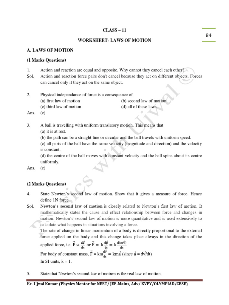 Laws of Motion | Download Free PDF | Force | Newton's Laws Of Motion