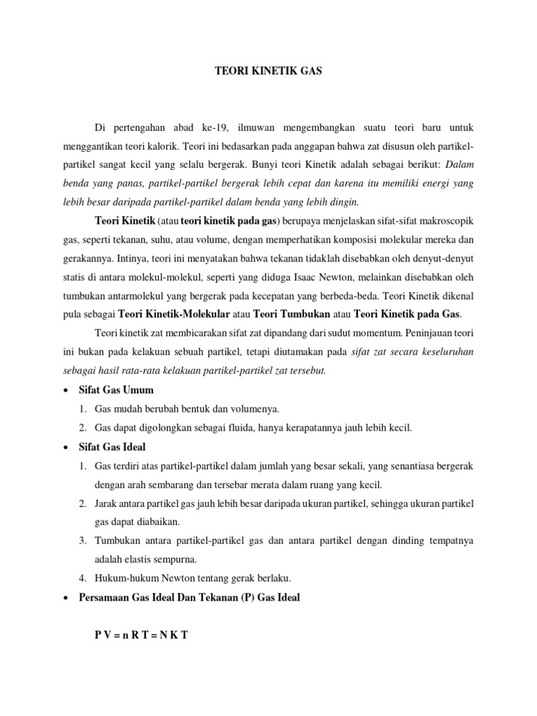 Teori Kinetik Gas: Prinsip dan Hukum | PDF