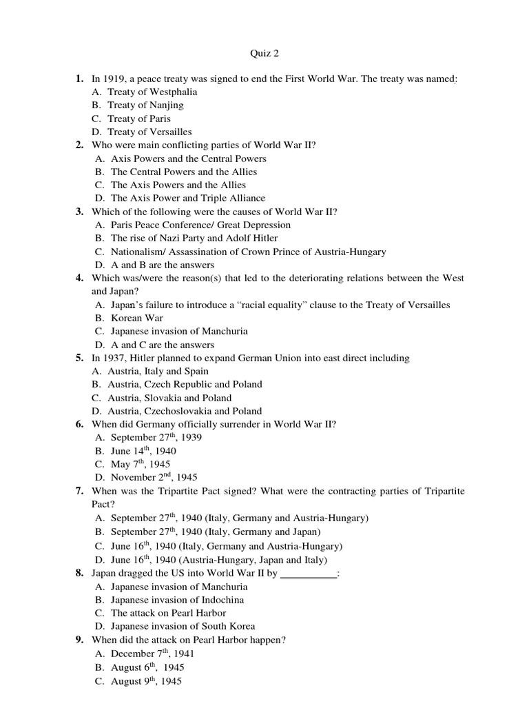 Quiz 2 | PDF | World War II | Axis Powers