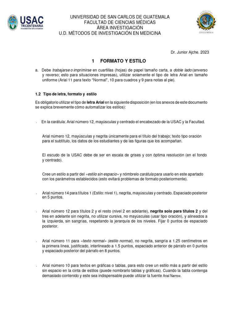 Guía de Formato y Estilo Tesis Facultad de Ciencias Médicas USAC | PDF ...