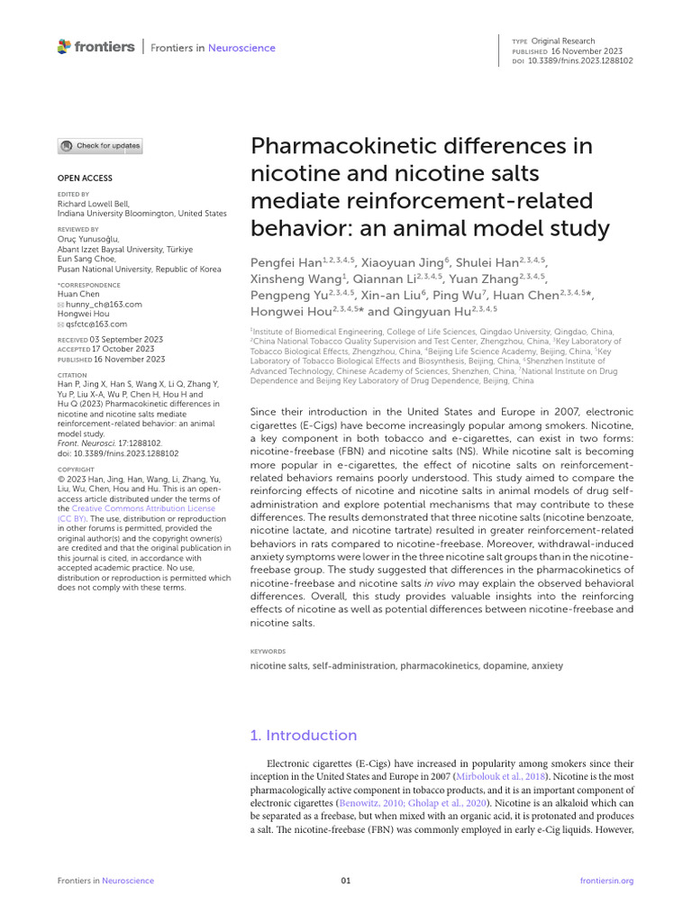 Pharmacokinetic Differences in Nicotine and Nicoti | PDF | Electronic ...