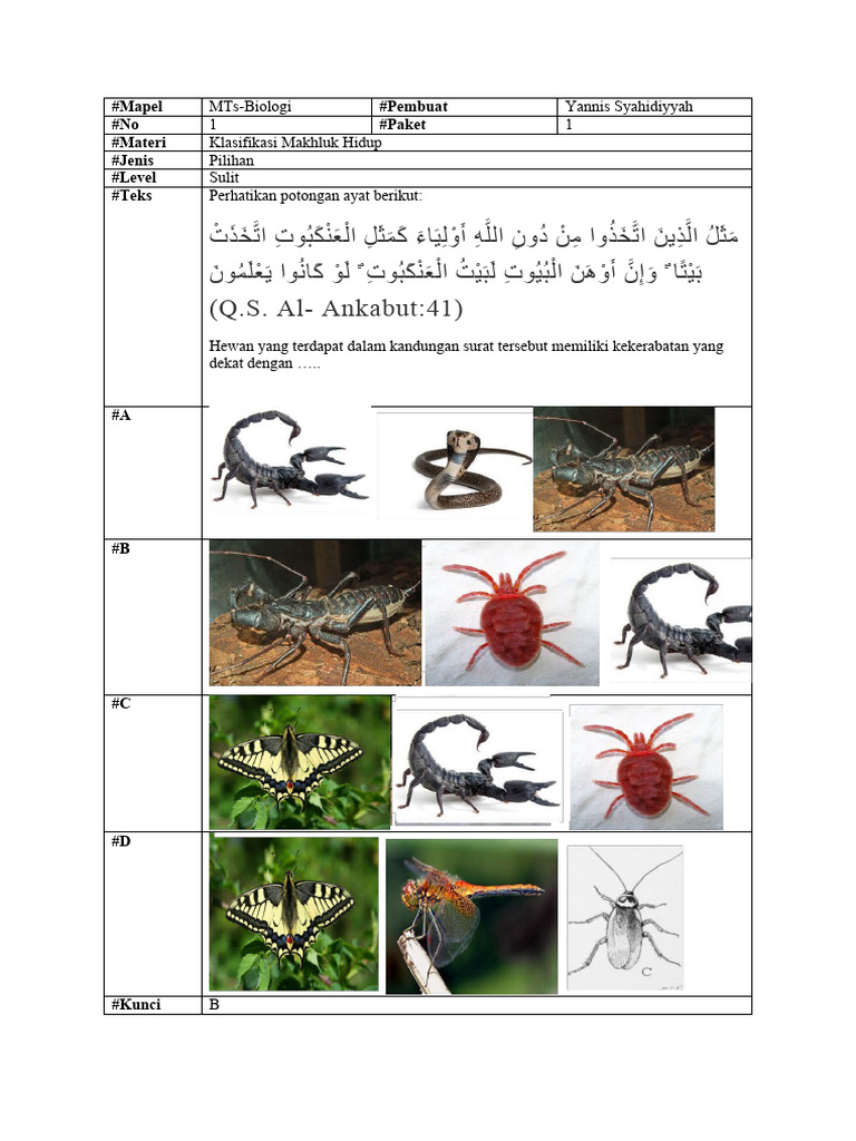 Kartu Soal Biologi Yannis Syahidiyyah | PDF