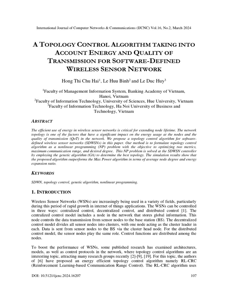 A Topology Control Algorithm Taking Into Account Energy and Quality of Transmission For Software ...