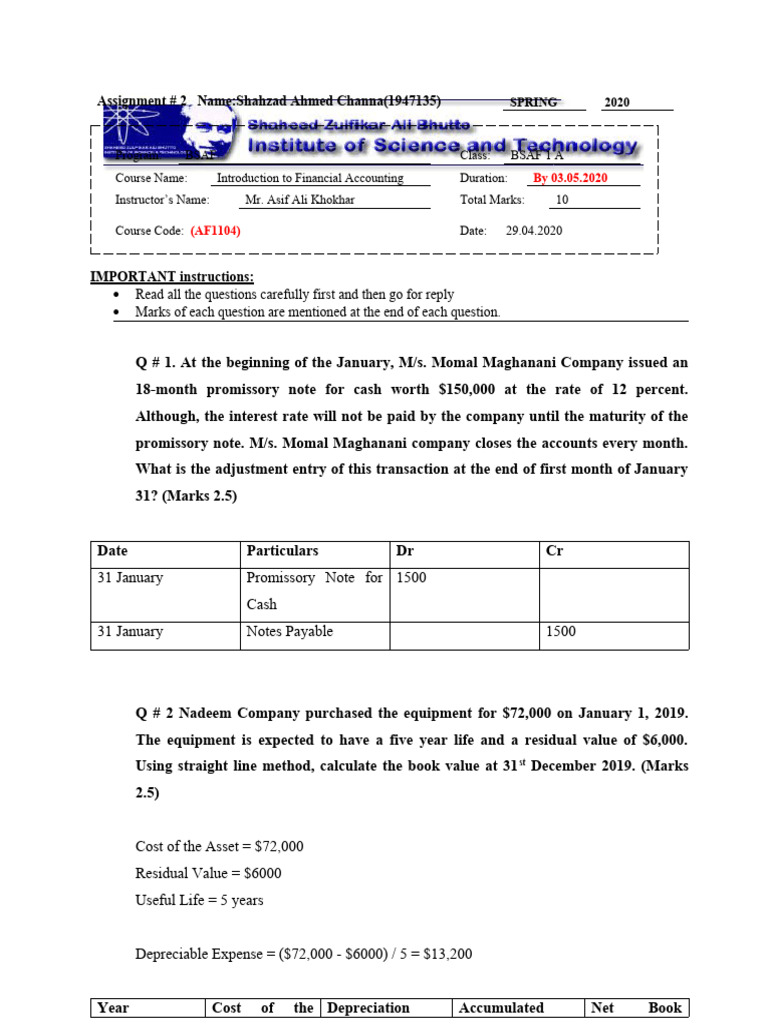 Accounting Assignment 2 BSAF Questions | PDF | Depreciation | Book Value Accounting Assignment 2 BSAF Questions | PDF | Depreciation | Book Value