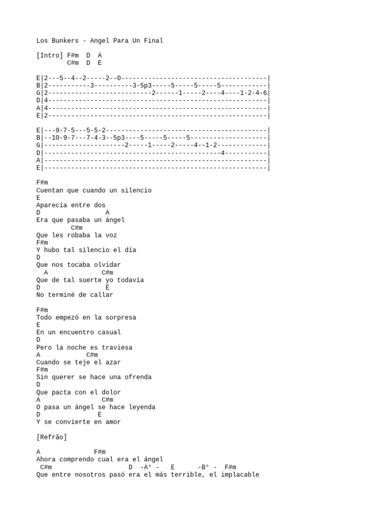 Los Bunkers - Angel para Un Final | PDF | Métodos y materiales de ...