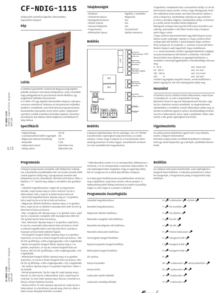 Codefon EVKT 800 1 111HS Adatlap | PDF