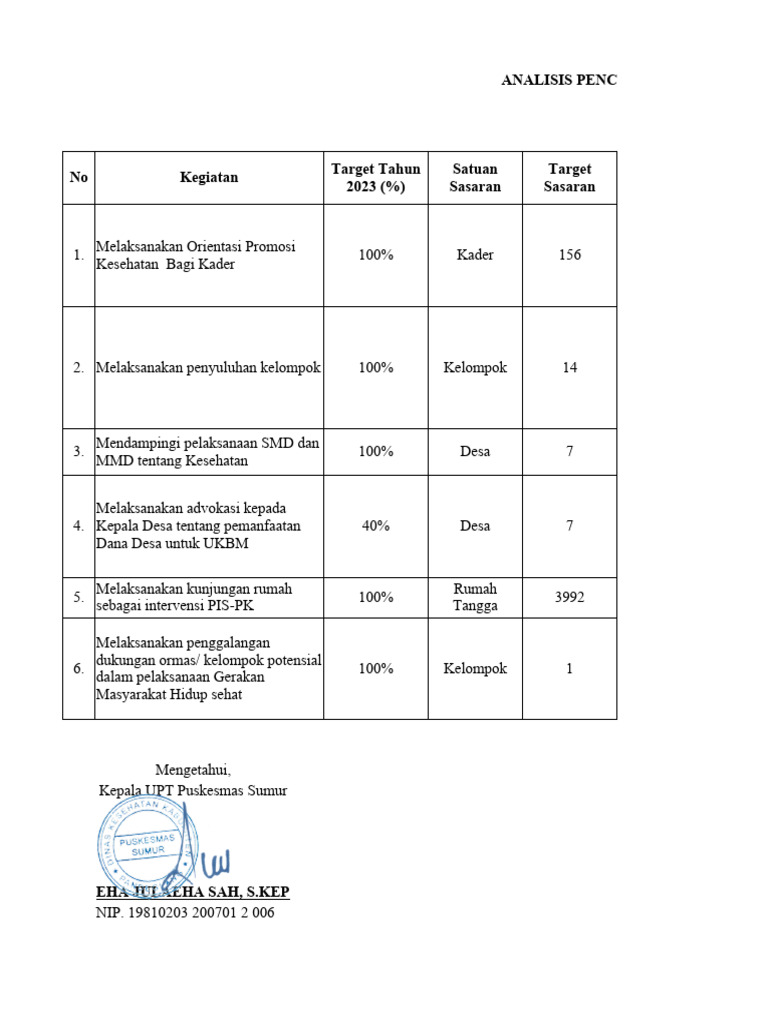 Analisis Capaian Target Promosi Kesehatan | PDF
