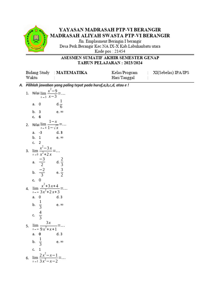 Soal Matemmatika Kelas 11 Genap | PDF